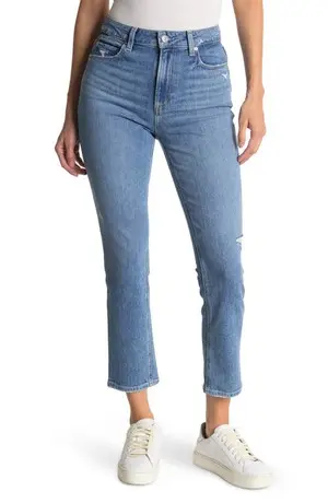 Paige Sarah Ripped High Waist Slim Straight Leg Jeans - Capulet Destructed