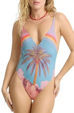 BILLABONG Mystic Moment Deep V-neck One-piece Swimsuit - Blue Multi