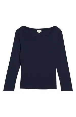 Donni. The Baby Rib Boat Neck Top - Navy