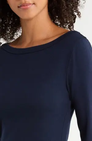 Donni. The Baby Rib Boat Neck Top - Navy