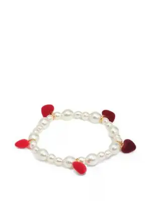 Bimba Y Lola Elastic Pearls Red Flocked Hearts Bracelet - White