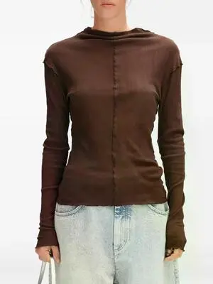 Bimba Y Lola Fitted Chocolate Ribbed T-shirt
