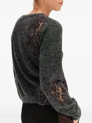 Bimba Y Lola Dark Gray Melange Mohair And Lace Cardigan