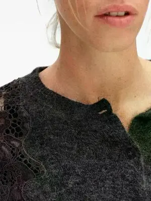 Bimba Y Lola Dark Gray Melange Mohair And Lace Cardigan