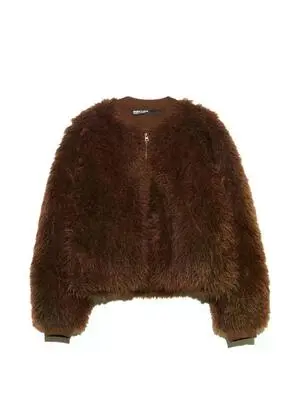 Bimba Y Lola Khaki Fur Bomber Jacket - Brown