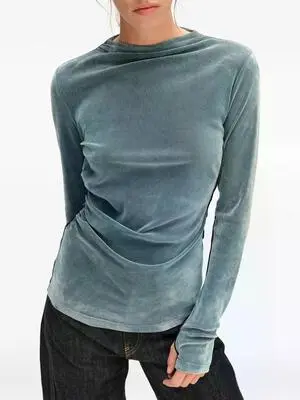 Bimba Y Lola Light- Fitted Velvet T-shirt - Blue