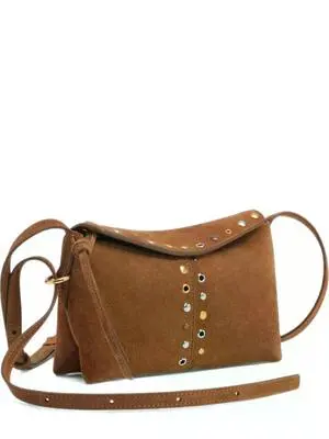 Bimba Y Lola Small Tobacco Suede Studded Flap Crossbody Bag - Brown