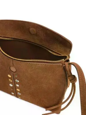 Bimba Y Lola Small Tobacco Suede Studded Flap Crossbody Bag