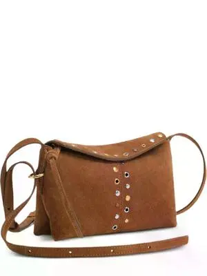Bimba Y Lola Small Tobacco Suede Studded Flap Crossbody Bag - Brown