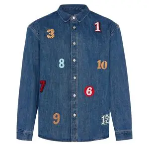 INGMARSON Numbers Embroidered Organic Cotton Shirt Denim