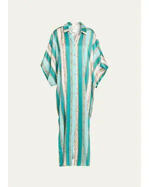 La Blanca Wrena Belt Striped Maxi Shirtdress Coverup