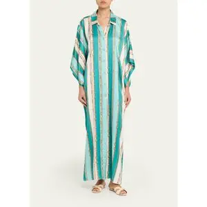 La Blanca Wrena Belt Striped Maxi Shirtdress Coverup