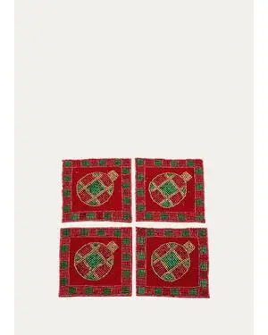 SUDHA PENNATHUR Checked Beaded Coaters/set Of 4
