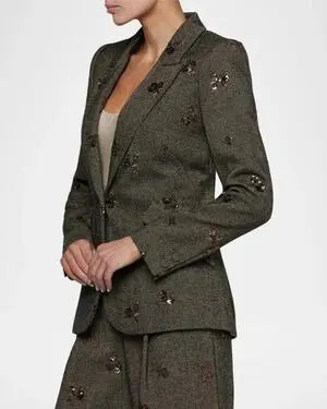 L & APOS;AGENCE Chamberlain Sequin-embellished Herringbone Blazer