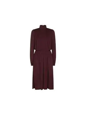 Gucci Eggplant-purple Pleated High-neck Viscose Crepe T-shirt Mini Dress With Long Sleeves - Violet