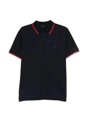Gucci Logo Polo Shirt In Stretch Cotton Piqué With Web-motif Trim - Navy