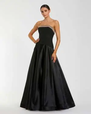 Mac Duggal Strapless Crepe Bodice Gown With Satin Skirt - Black