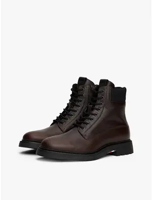 Tommy Hilfiger Water-repellent Leather Lace-up Boot - Cocoa