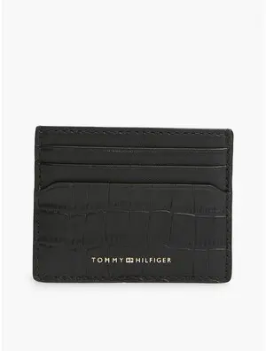 Tommy Hilfiger Croc-embossed Leather Card Holder - Black