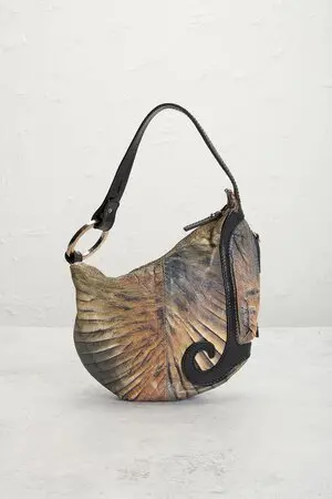 Fendi Distressed Oyster Shoulder Bag In Brown