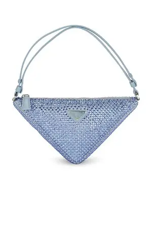 Prada Satin Crystal Triangle Pouch In Blue