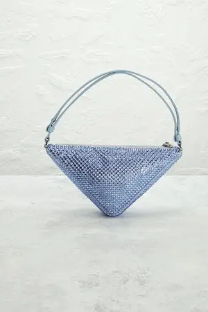 Prada Satin Crystal Triangle Pouch In Blue