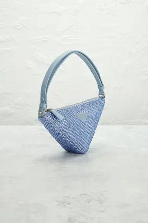 Prada Satin Crystal Triangle Pouch In Blue