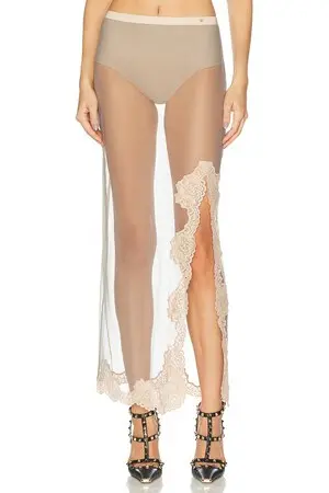 Valentino Garavani Lace & Tulle Skirt In Grey - Medium Grey