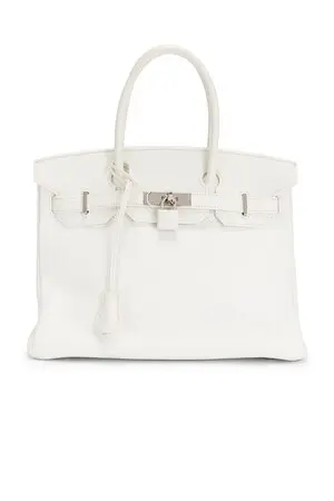 Hermès Taurillon Clemence Birkin 30 Retourne Handbag In White - Blanc