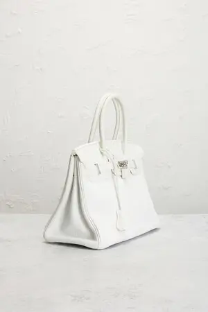 Hermès Taurillon Clemence Birkin 30 Retourne Handbag In White