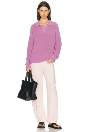 Donni. The Heavy Cotton Knit Polo Sweater In Pink