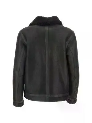 BOSS Grained Leather Jacket With Shearling Collar