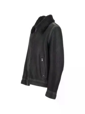 BOSS Grained Leather Jacket With Shearling Collar