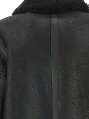 BOSS Grained Leather Jacket With Shearling Collar