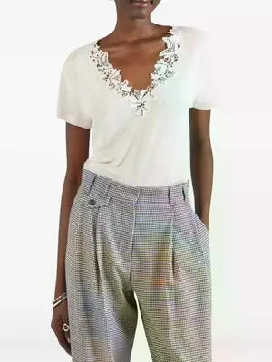 BOSS Lace-trim V-neck T-shirt