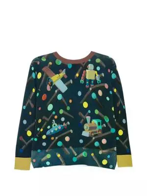 JEI'S Graphic-print Long-sleeve Sweater - Blue