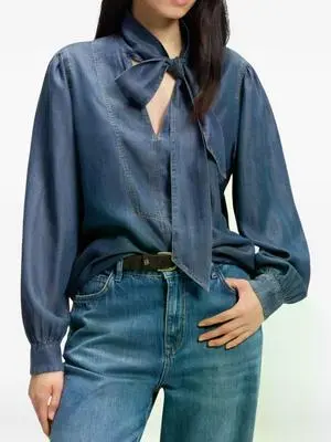 BOSS Denim-look Blouse With Scarf Detail