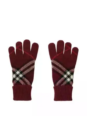 Burberry Check Cashmere Blend Gloves - Red