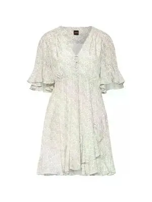 BOSS Floral-print Ruffled Dress - White