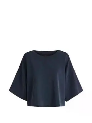 BOSS Logo-embroidered Cropped T-shirt - Blue