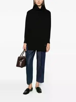 PLEASE Roll-neck Side-slit Sweater - Black
