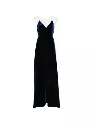 FORTE_FORTE Pearl-strap Velvet Maxi Dress - Blue