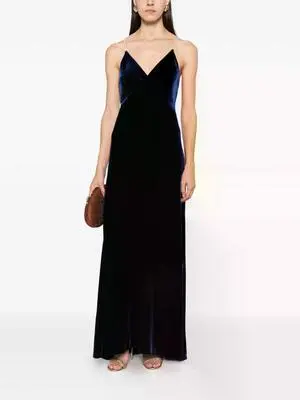 FORTE_FORTE Pearl-strap Velvet Maxi Dress