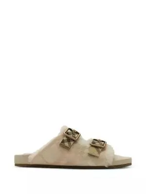 Burberry Check Shearling Urchin Sandals - Neutrals
