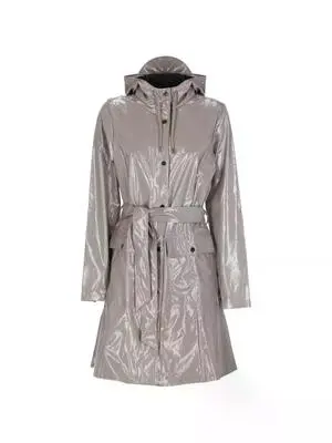 Rains Curve Hooded Belted Coat - Grey