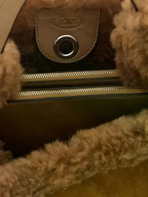TOD'S T Timeless Shearling-trim Tote Bag