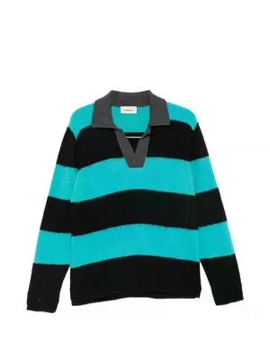 ATOMO FACTORY Striped Textured Polo Shirt - Black