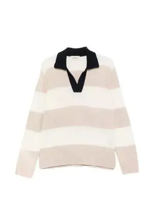 ATOMO FACTORY Horizontal-stripe Spread-collar Polo Shirt - Neutrals