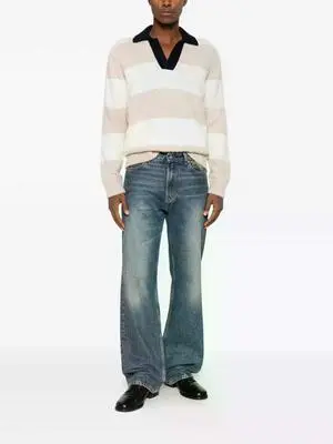 ATOMO FACTORY Horizontal-stripe Spread-collar Polo Shirt
