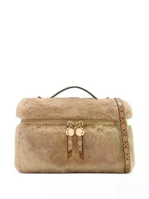 Tory Burch Romy Shearling Slim Top Handle Bag Neutrals